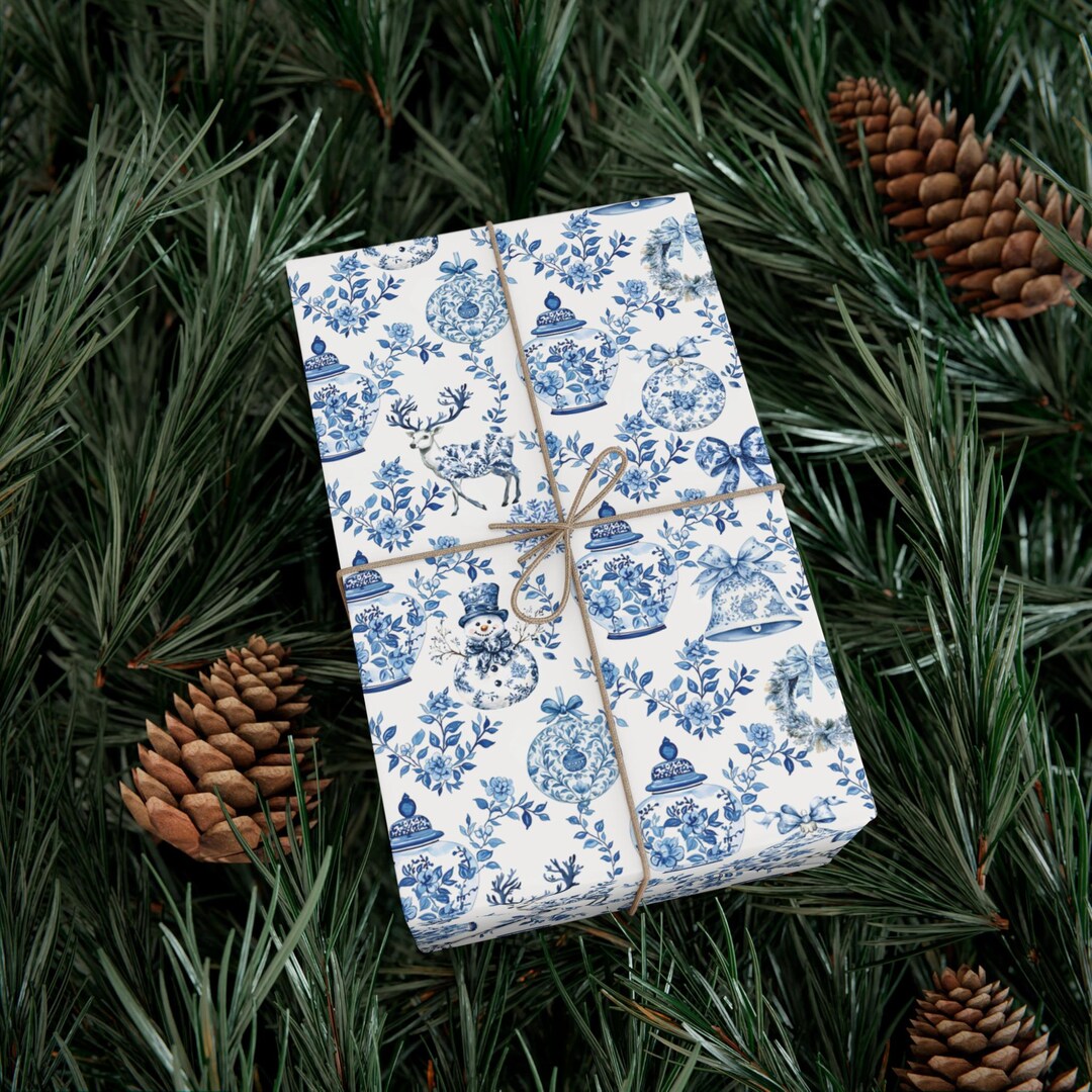 Blue Toile De Jouy Wrapping Paper, French Provincial Christmas Gift ...