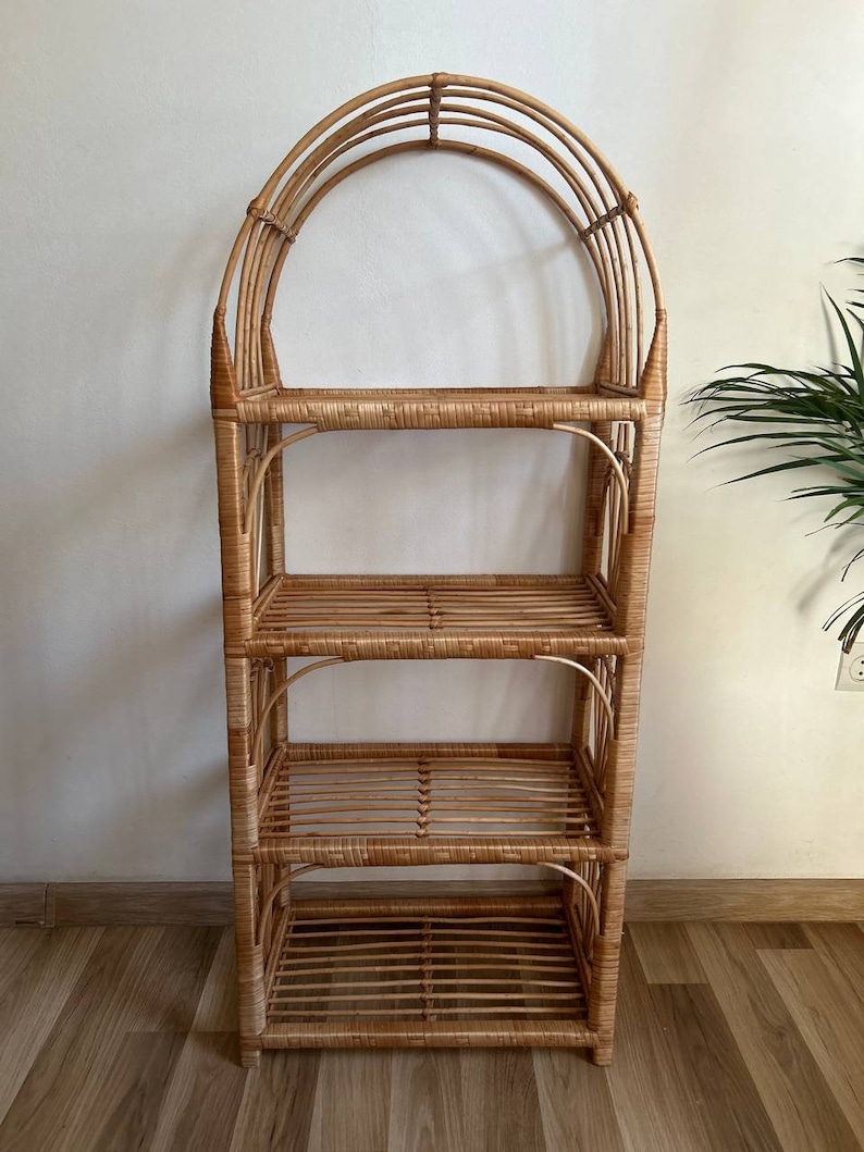 Arched Wicker Shelving Unit Rattan Shelf Arch Bookcase Boho Storage ...