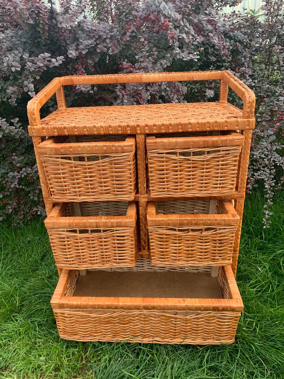 Chest of 5 Drawers, Boho Dresser, Wicker Dresser, Wicker Chest, Rattan ...