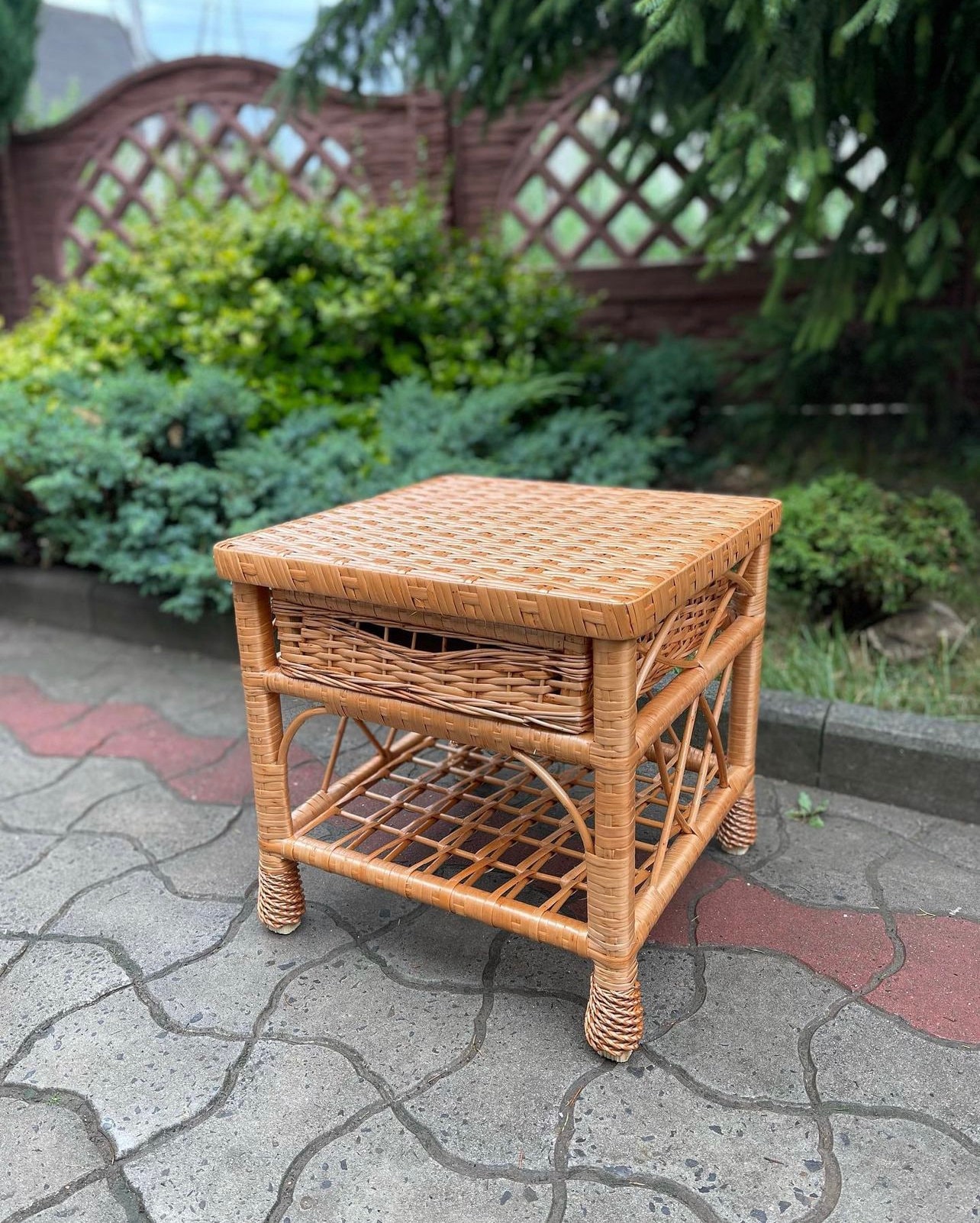 Square Wicker Small Rattan Coffee Table With Shelf, Boho Furniture ...