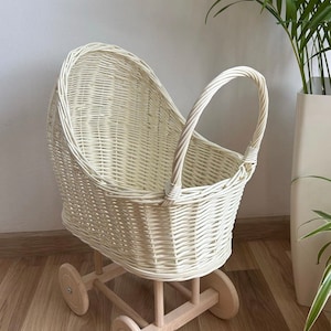 White Wicker Doll Stroller, Wicker Doll Pram, Doll Pram, Gift for Kids ...