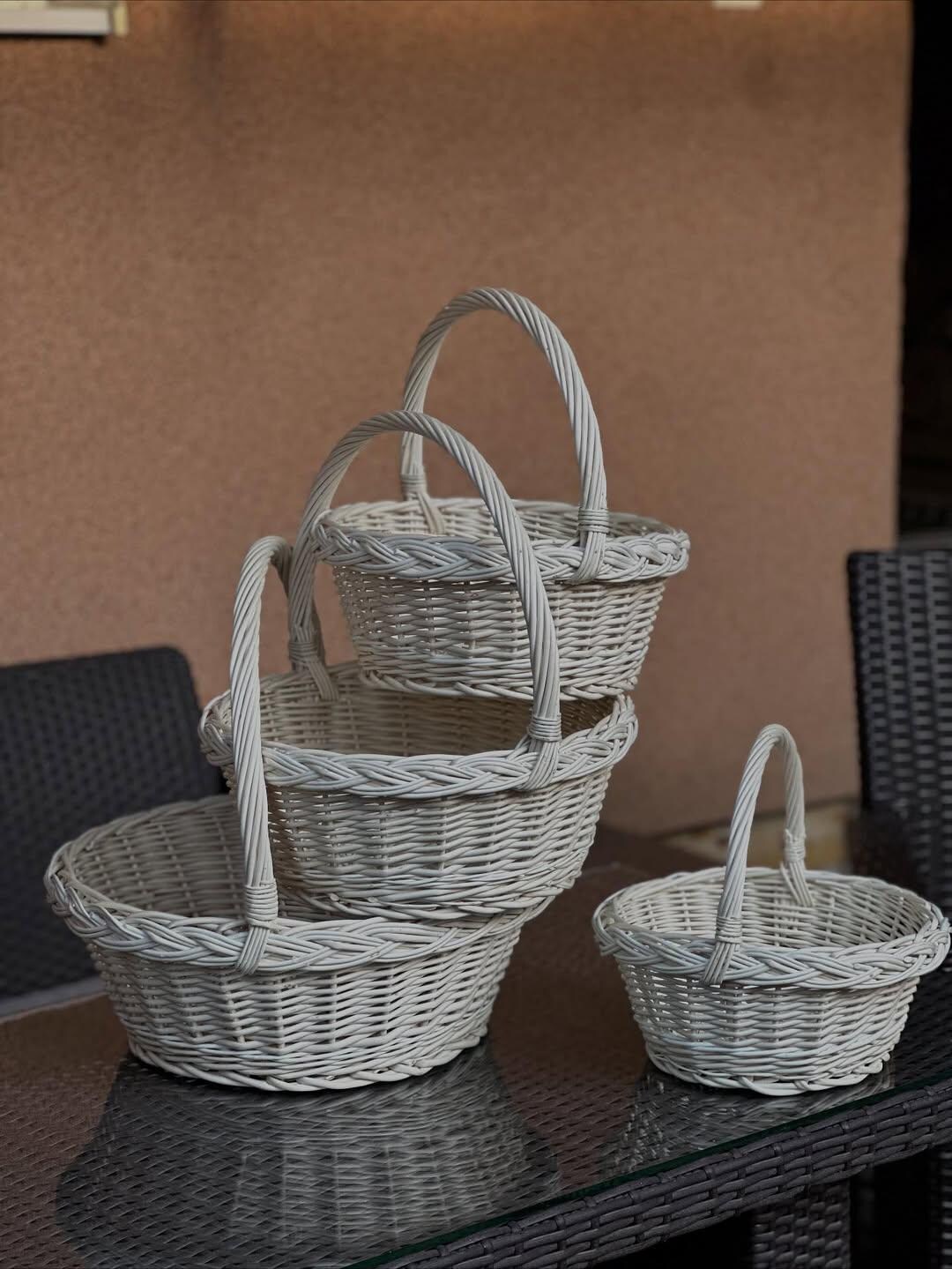 White Wicker Basket, Set of 4 Baskets, Fruit Basket, Basket With Handle ...