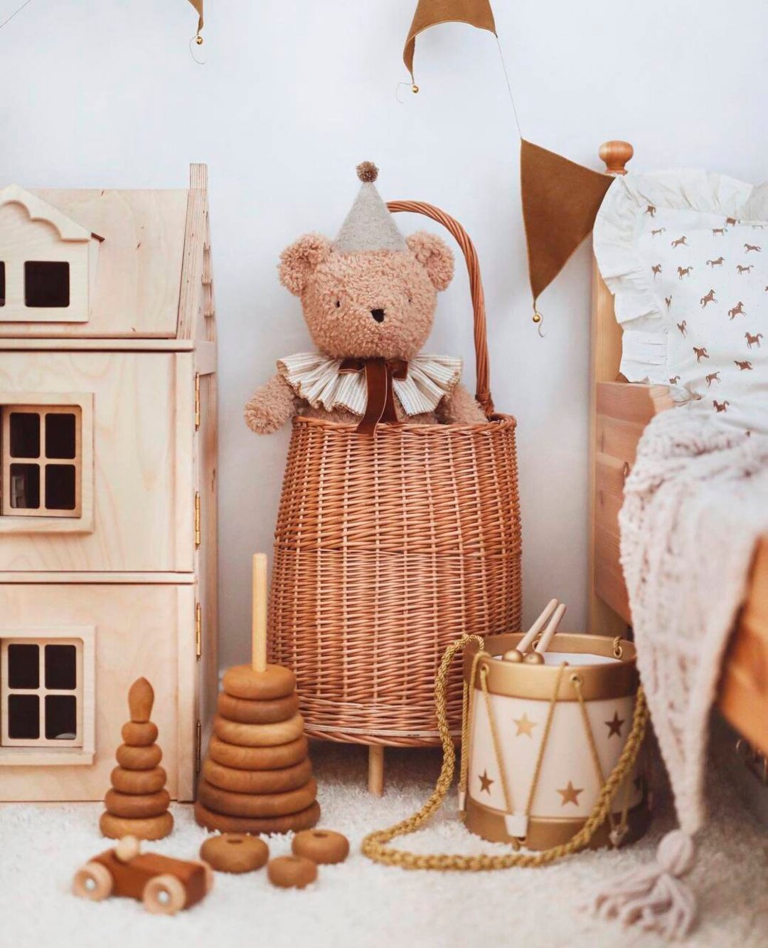 Wicker Trolley Basket, Wicker Gurney Toy Basket, Wicker Basket, Baby ...