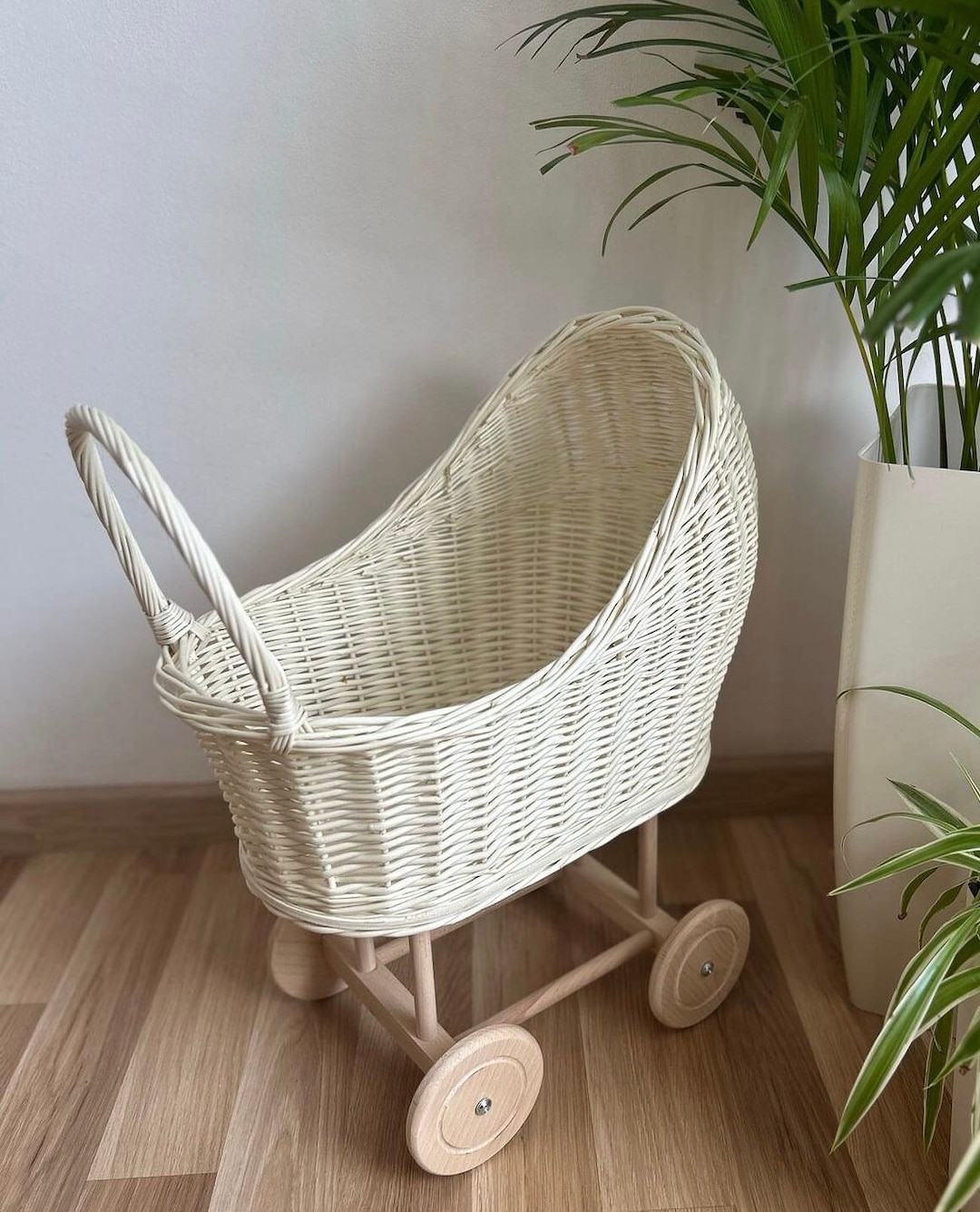 White Wicker Doll Stroller, Wicker Doll Pram, Doll Pram, Gift for Kids ...
