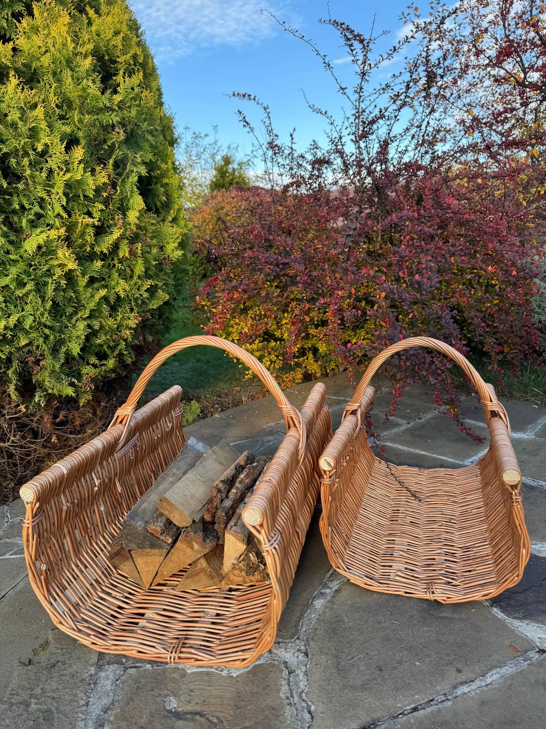 Rustic Firewood Basket, Handmade Firewood Holder, Wicker Basket With ...