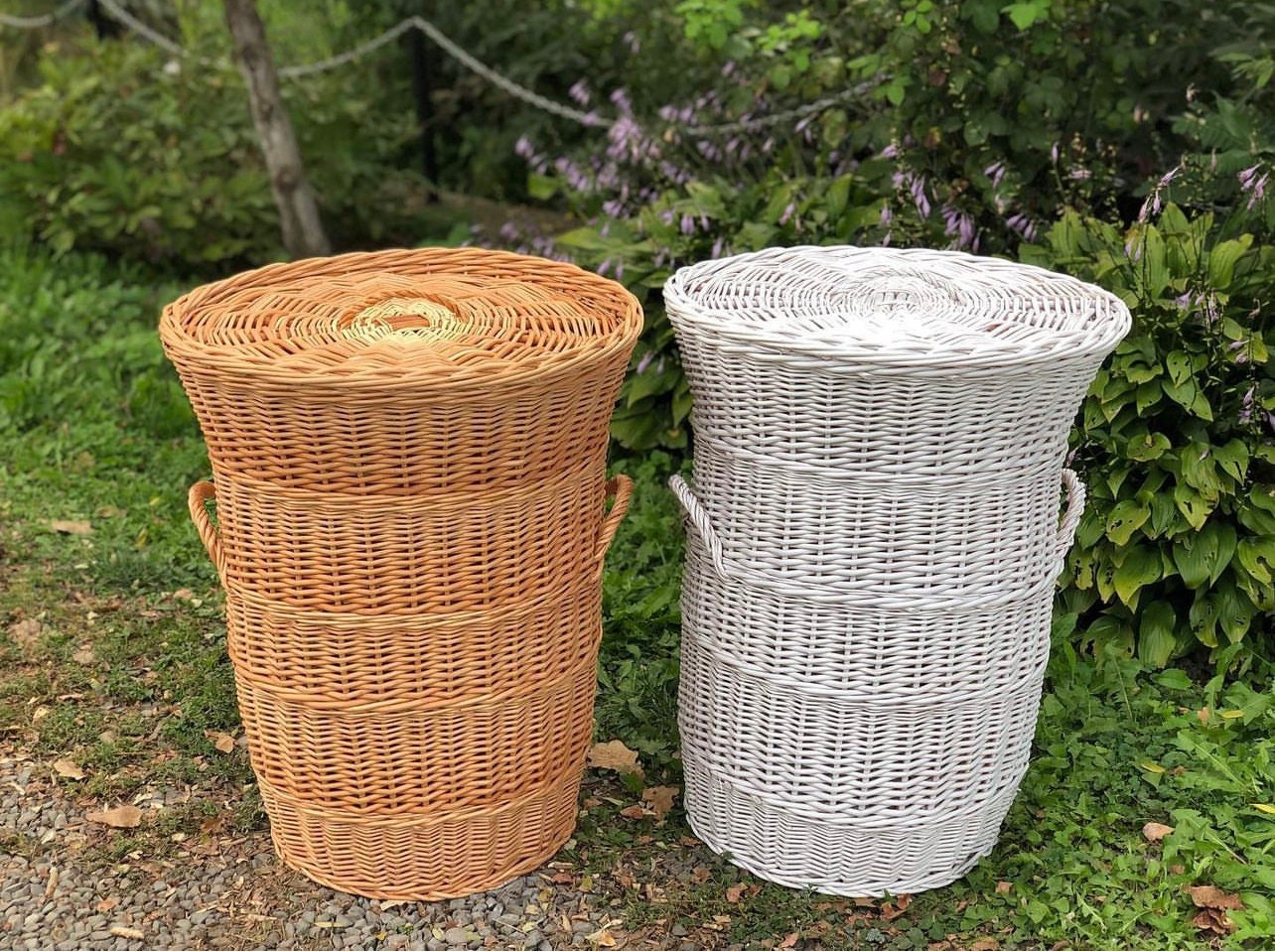 Cane laundry baskets store