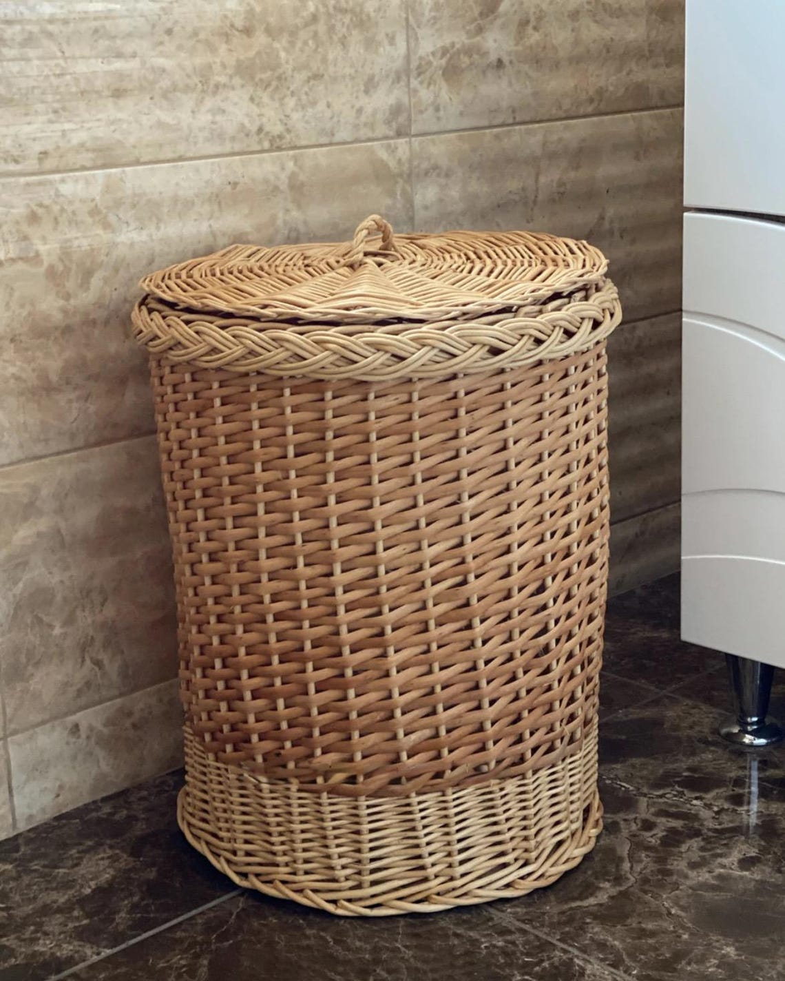 Rustic Wicker Laundry Basket With Lid Eco-friendly Hamper Storage Box ...