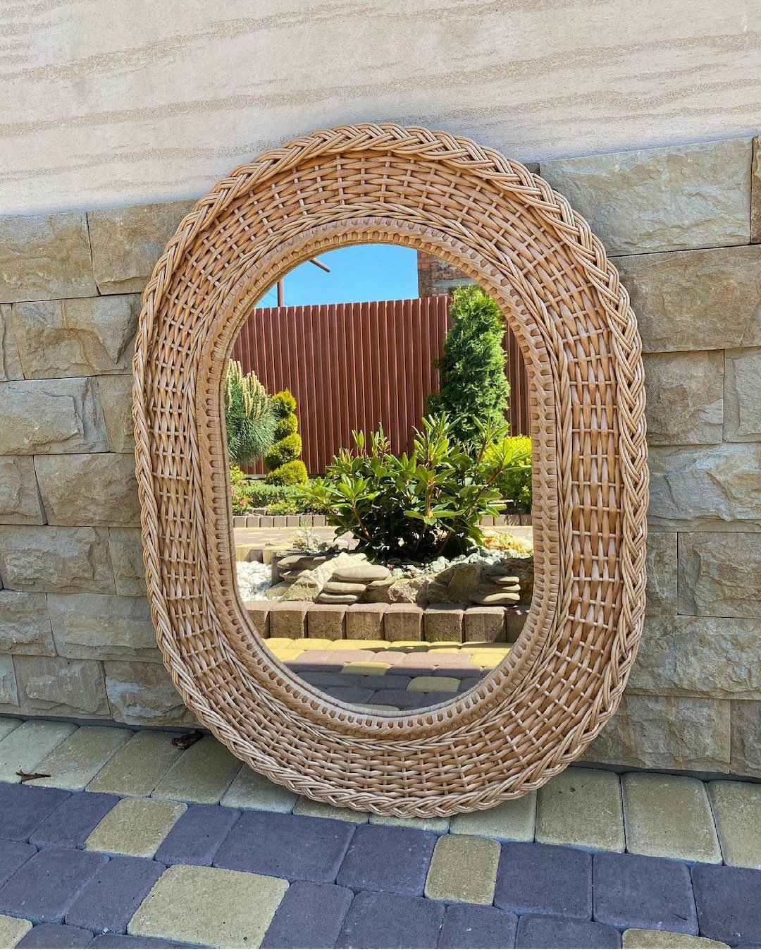 Oval Wicker Mirror Rattan Wall Boho Mirror Housewarming Gift ...