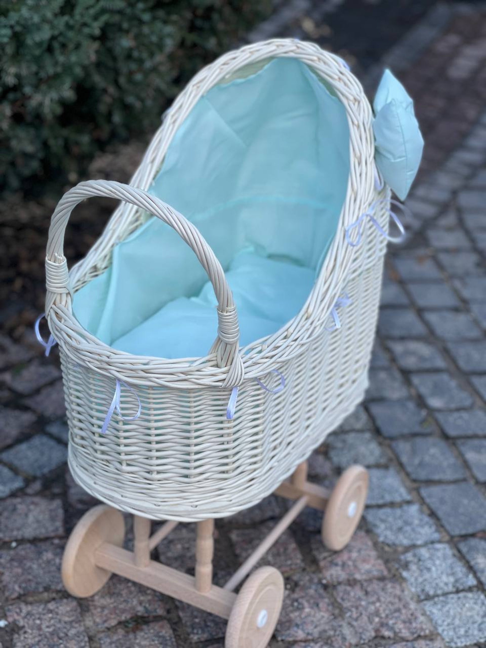 Doll Stroller, Wicker Doll Pram, Baby Doll Carriage With Bedding and ...