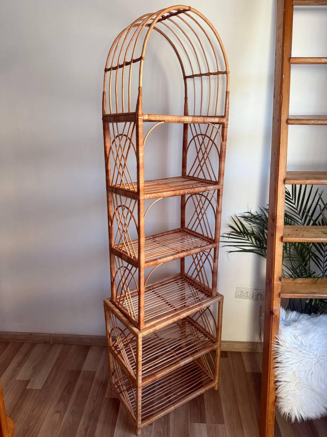 78"/200cm Arched Wicker Bookshelf Plant Stand Boho Furniture Rustic ...