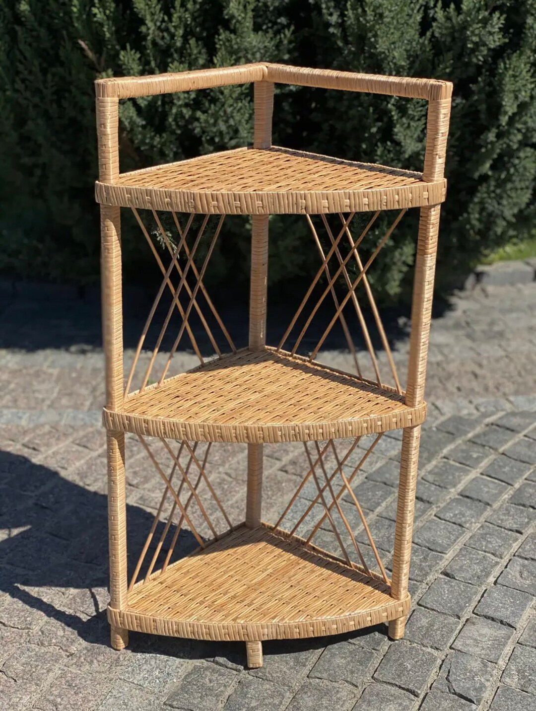 Wicker Corner Shelf Etagere Rattan Shelf Wicker Shelving Unit ...