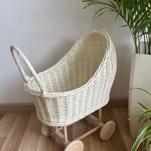 White Wicker Doll Stroller, Wicker Doll Pram, Doll Pram, Gift for Kids ...