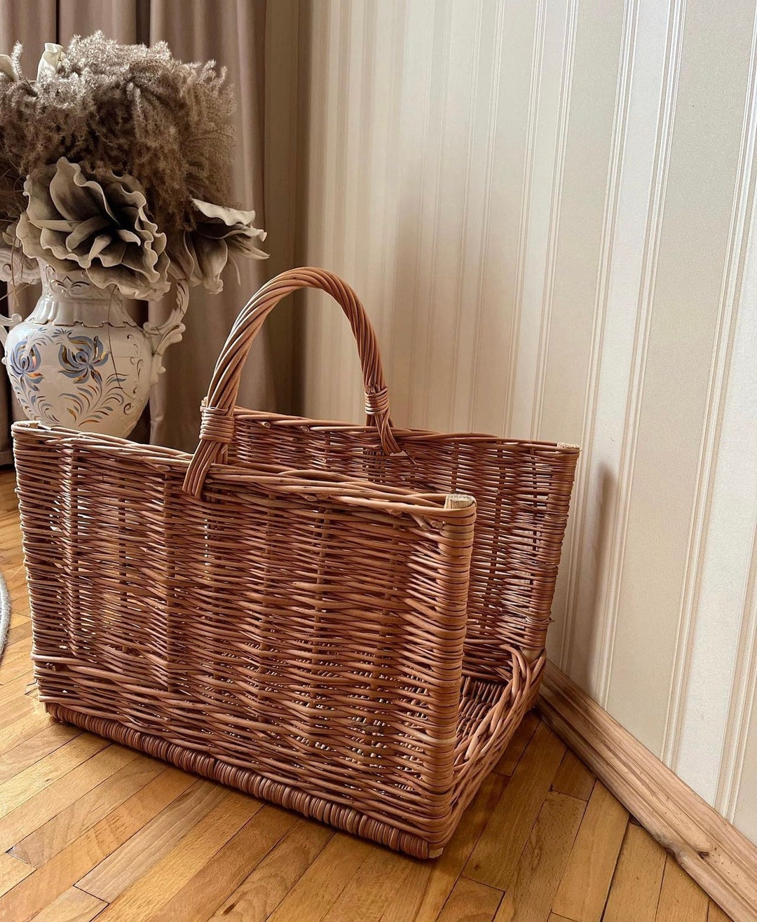 Wicker Basket, Wicker Firewood Basket, Firewood Holder, Firewood ...