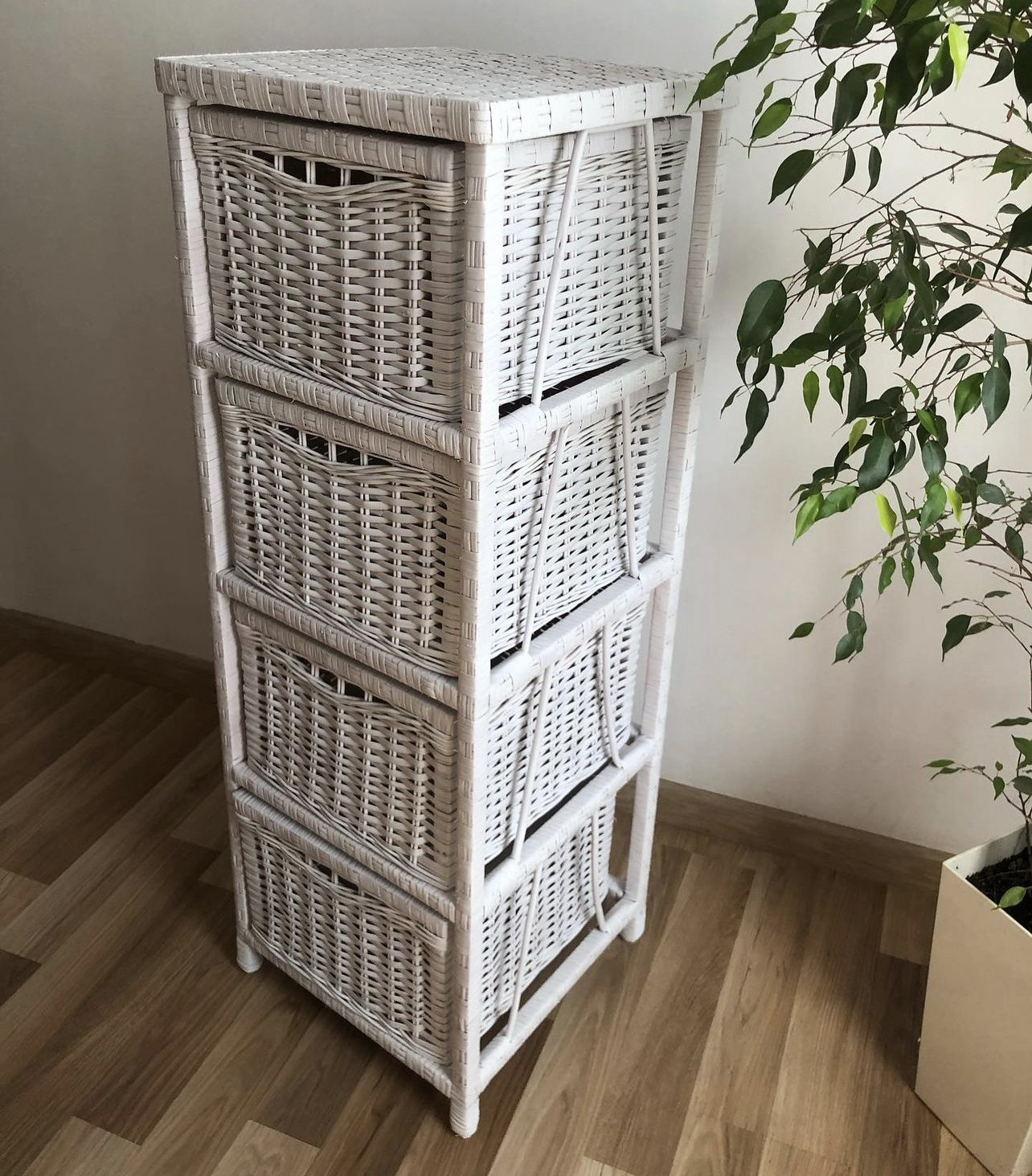 White Boho Wicker Dresser, Chest of Drawers, Wicker Chest, Rattan ...