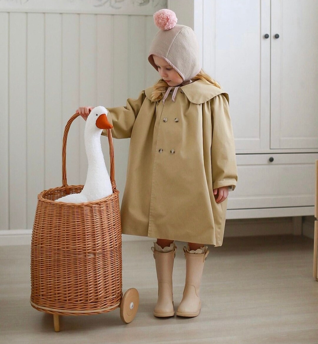 Handmade Wicker Trolley Basket With Handle Trolley on Wheels Doll ...