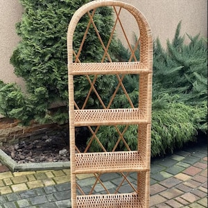 Wicker Shelving Unit Wicker Shelf Arched Bookcase Rattan Book Shelf ...