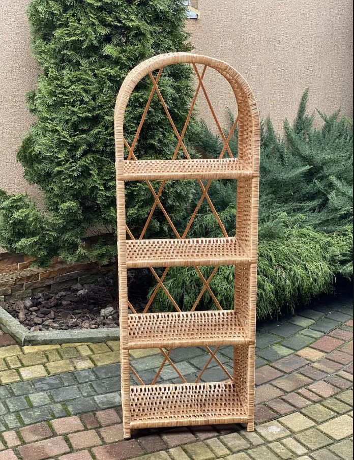 Wicker Shelving Unit Wicker Shelf Arched Bookcase Rattan Book Shelf ...