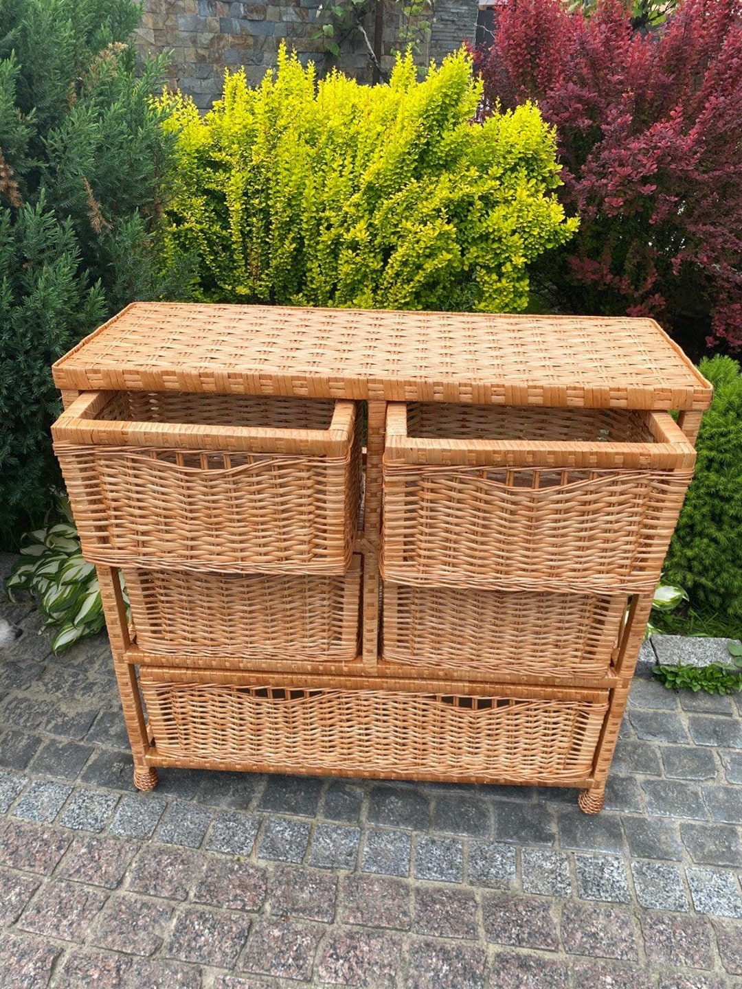 Chest of 5 Drawers, Boho Dresser, Wicker Dresser, Wicker Chest, Rattan ...