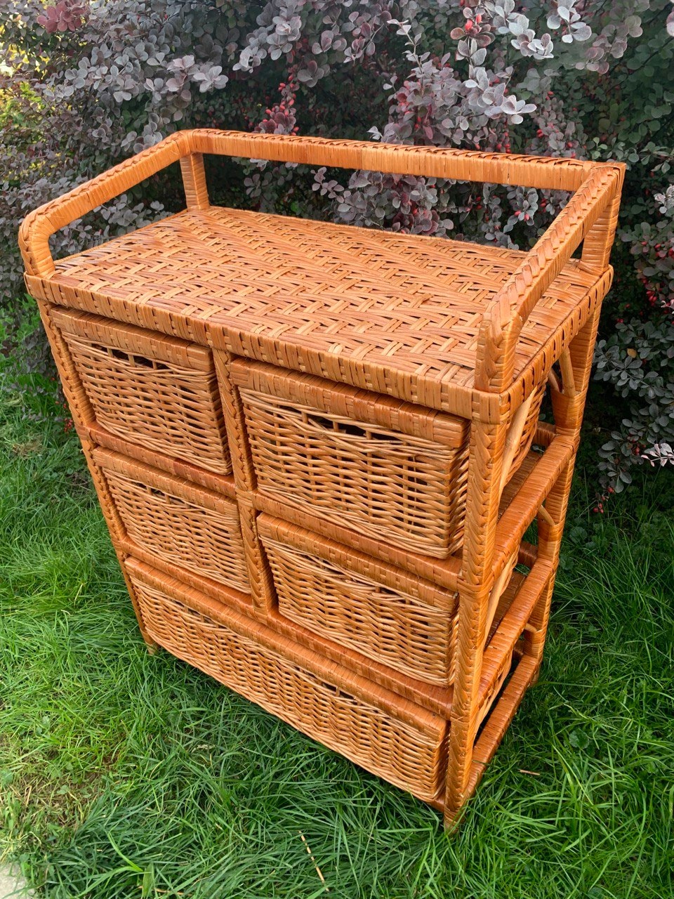 Chest of 5 Drawers, Boho Dresser, Wicker Dresser, Wicker Chest, Rattan ...