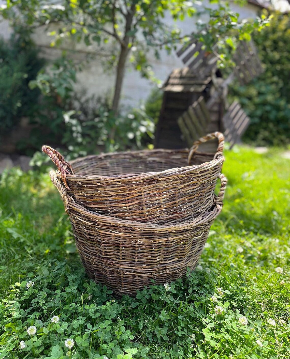 Natural Wicker Garden Harvest Basket With Handle, Handmade Willow ...