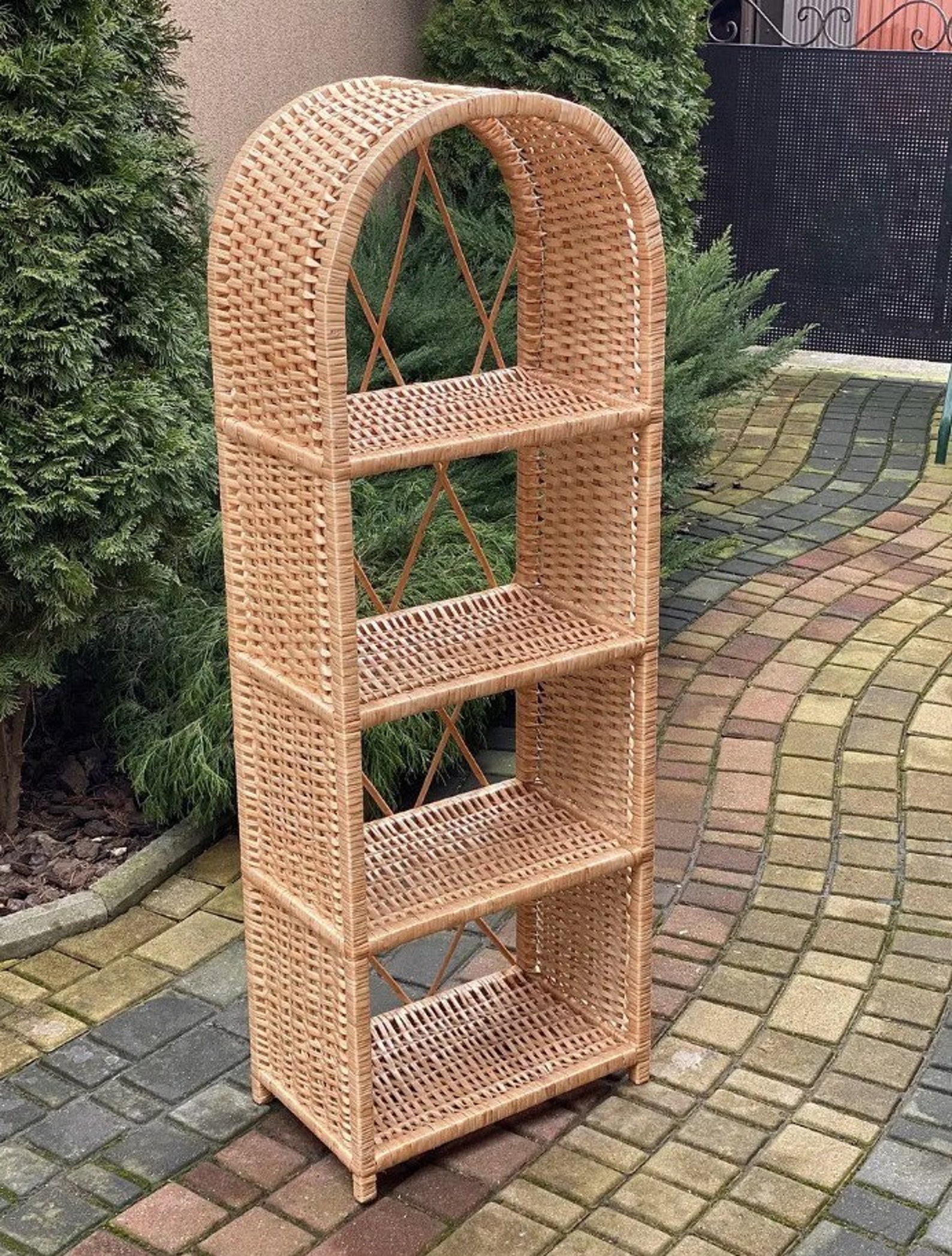 Wicker Shelving Unit Wicker Shelf Arched Bookcase Rattan Book Shelf ...