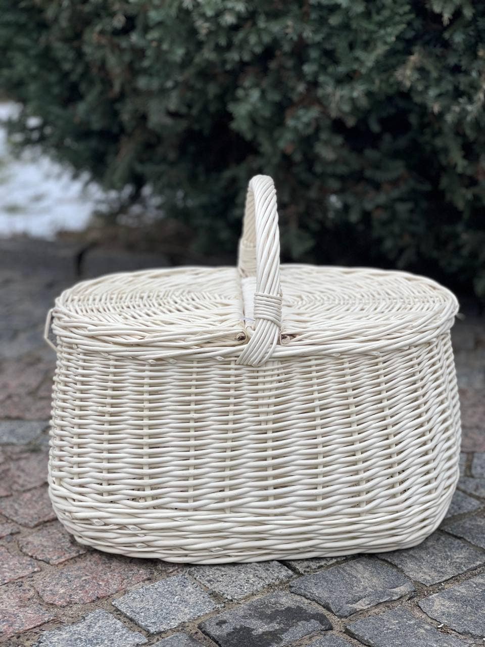White Picnic Wicker Basket, Rustic Wicker Easter Basket, Wicker ...