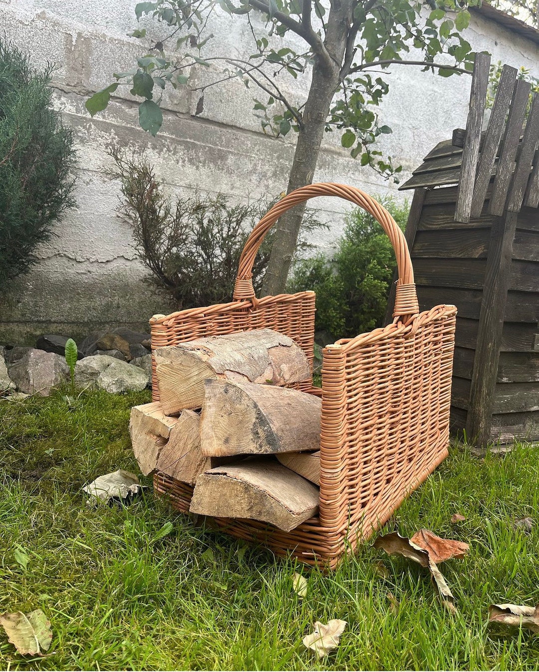 Log Carrier, Firewood Holder, Fireplace Decor, Wicker Basket, Firewood ...