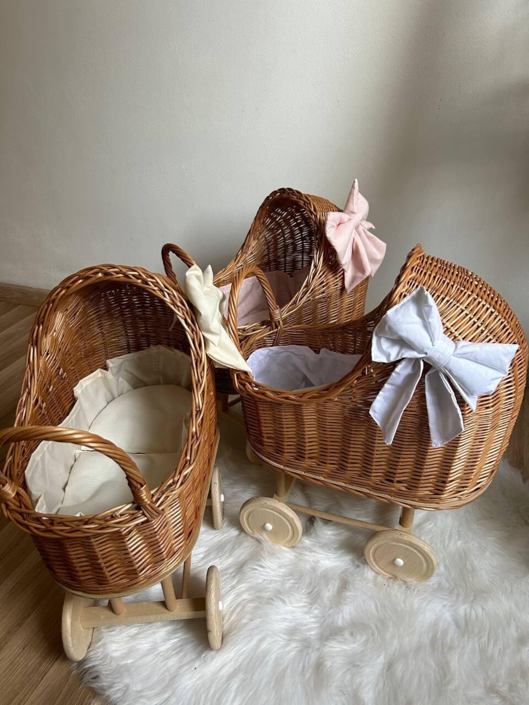 Lined Wicker Doll Pram Natural Wicker Doll Stroller Doll Pram Gift for ...