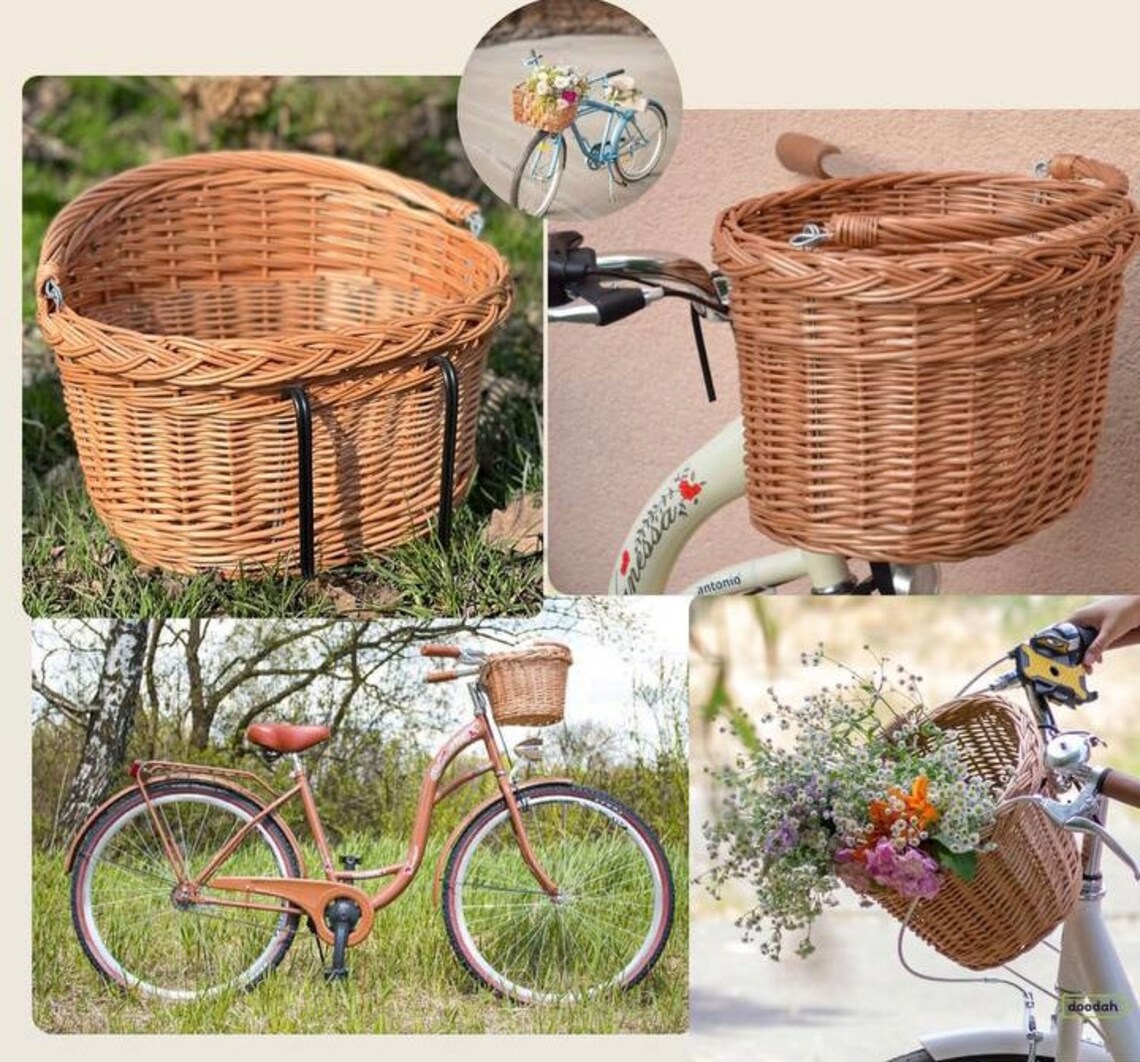 Bicycle Basket Natural Wicker Bike Basket Bicycle Accessories Shopping ...