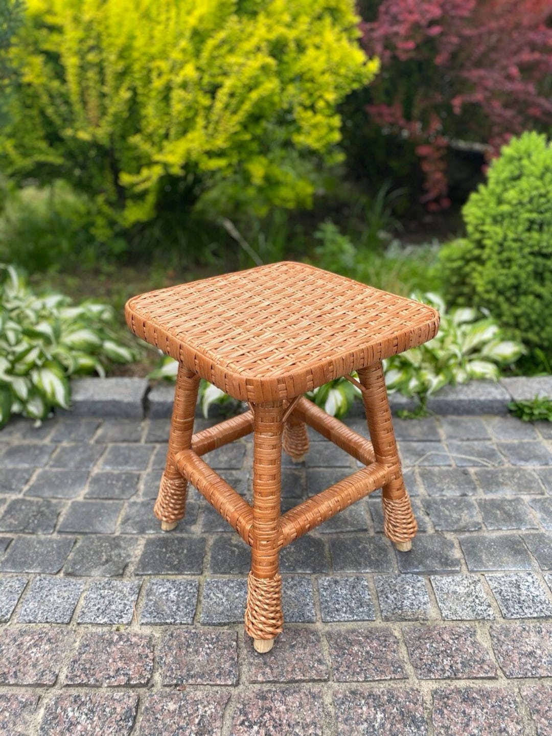 Wicker Stool, Rustic Stool, Small Wooden Stool, Wooden Stool, Woven ...