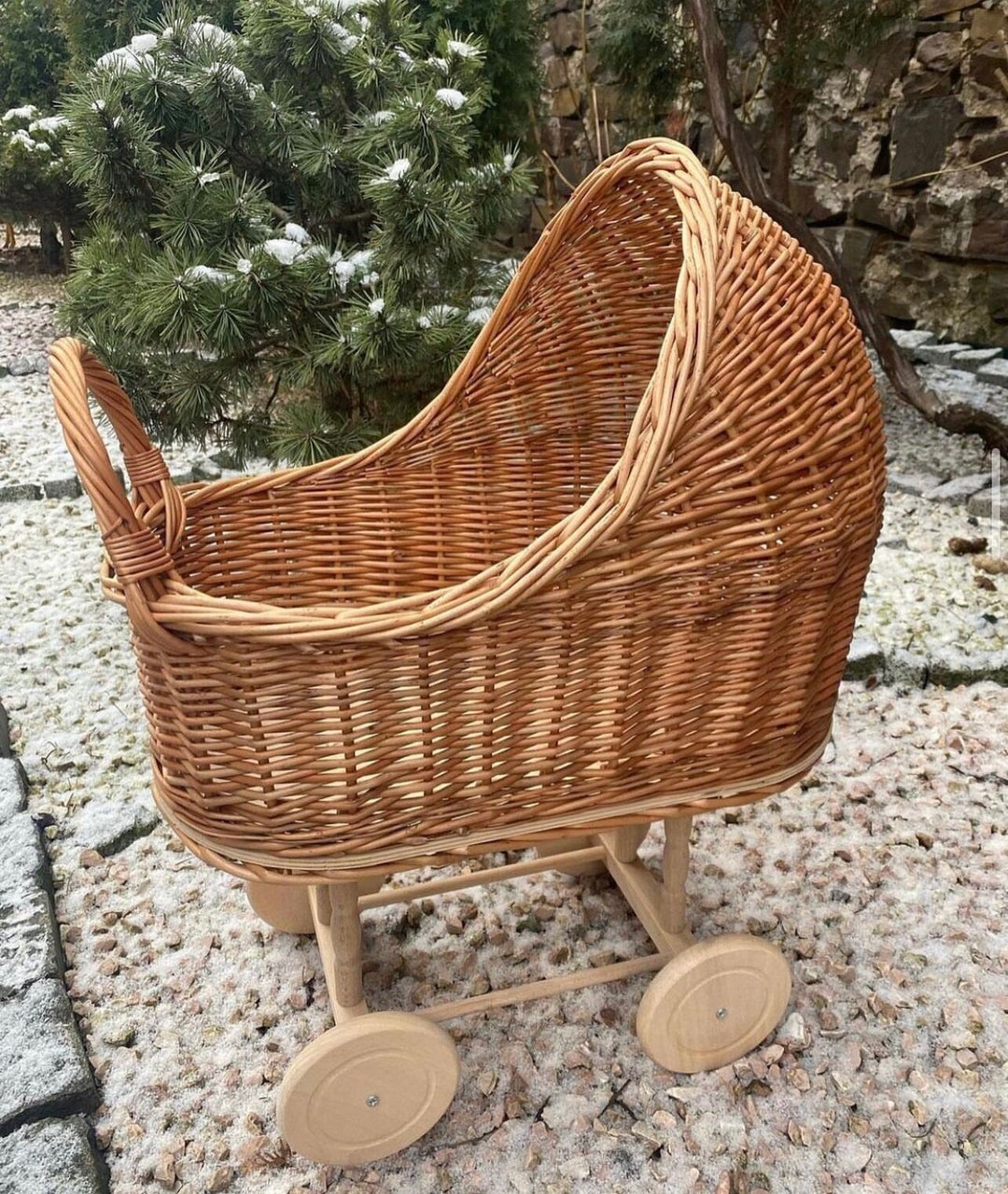 Eco-friendly Doll Stroller Wicker Doll Pram Natural Hanmade Doll ...