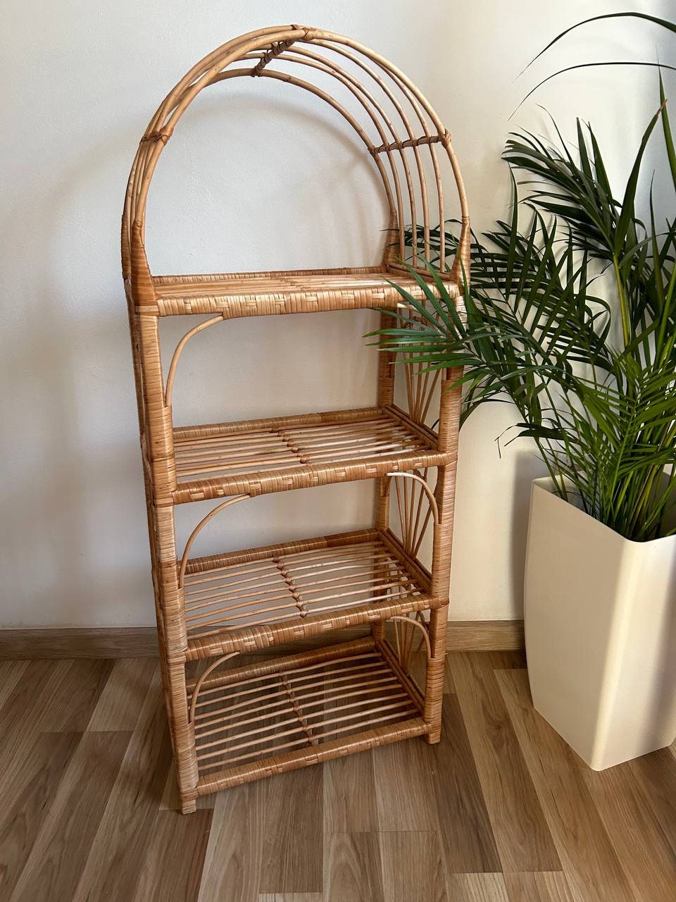 Arched Wicker Shelving Unit Rattan Shelf Arch Bookcase Boho Storage ...