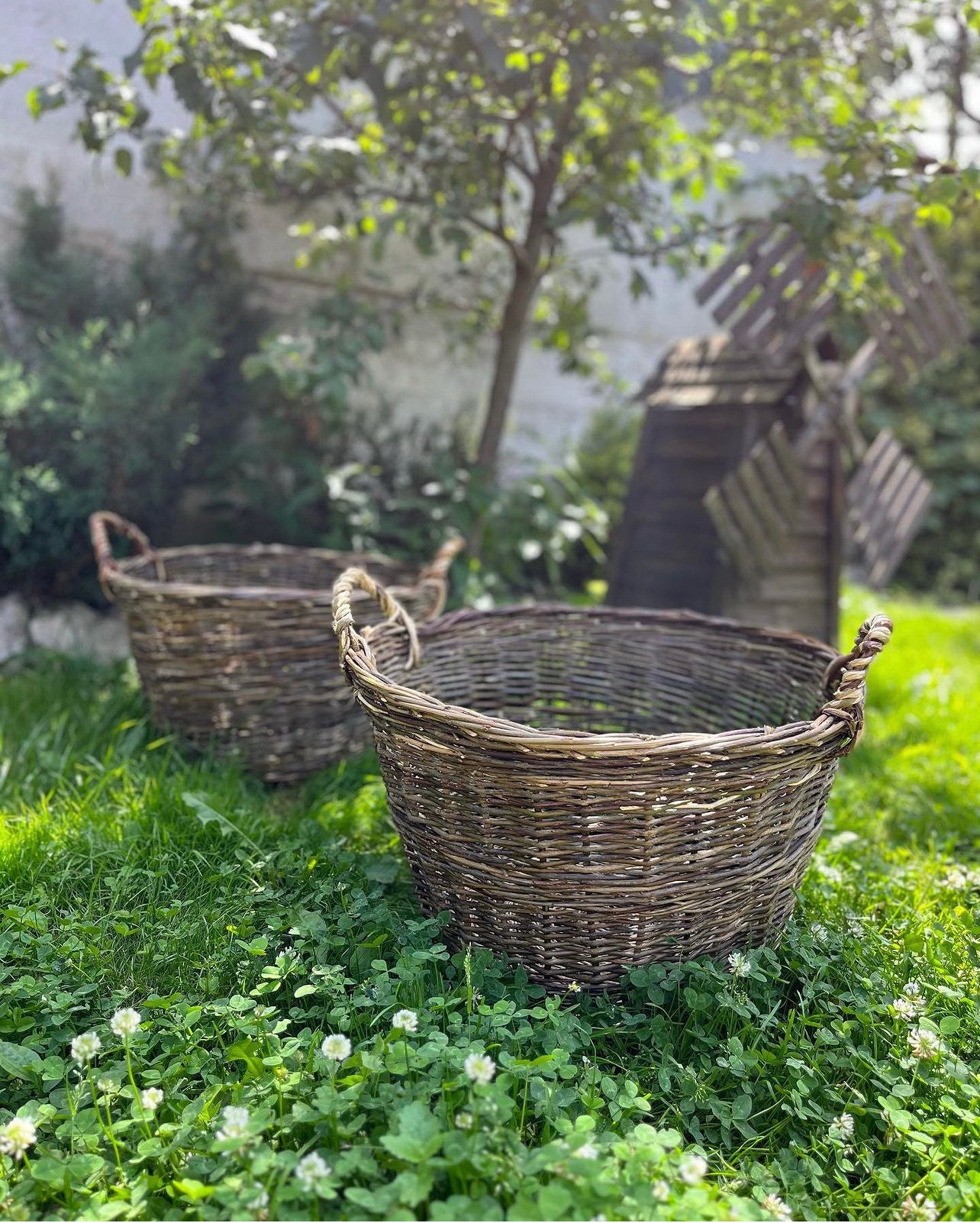 Natural Wicker Garden Harvest Basket With Handle, Handmade Willow ...