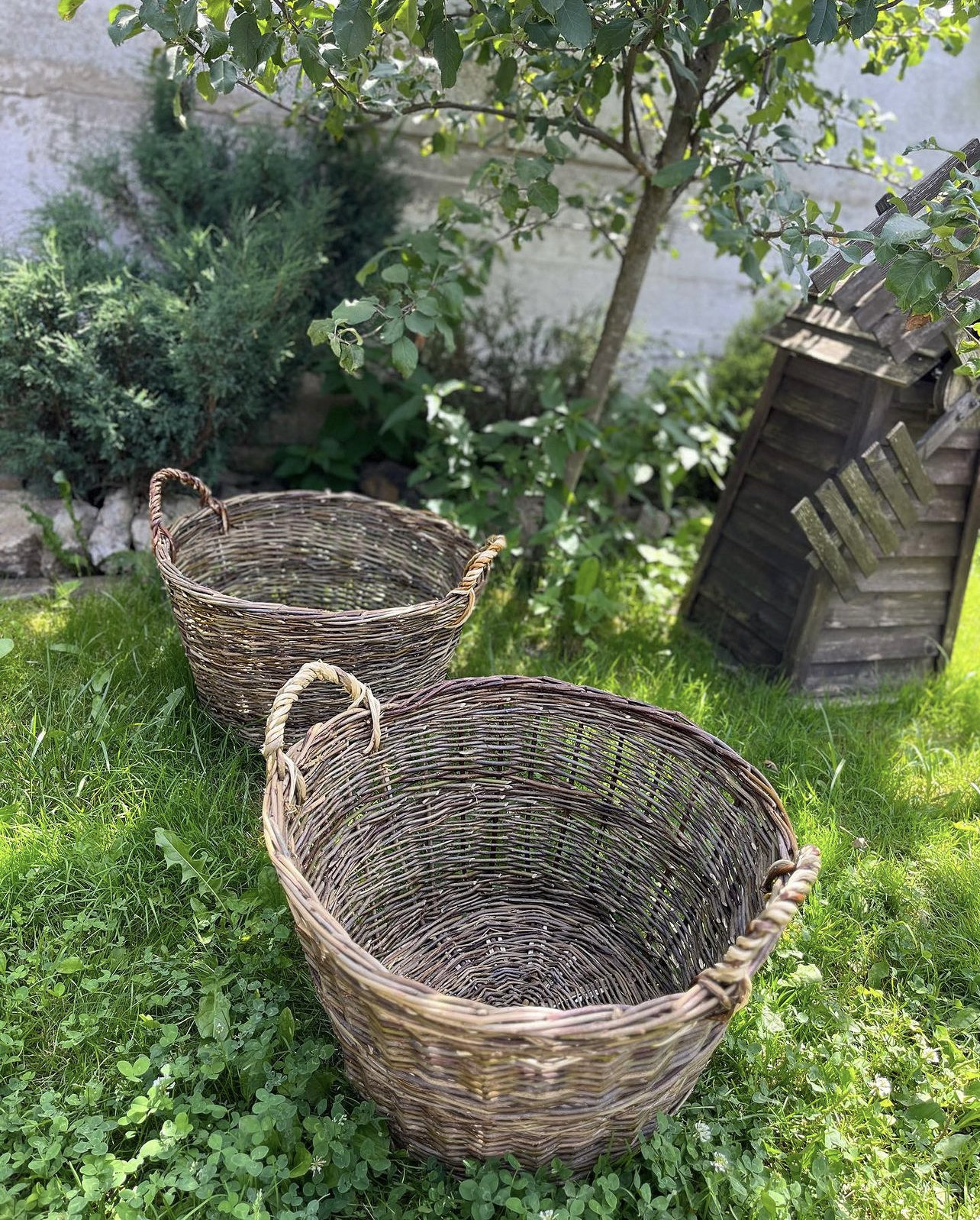 Natural Wicker Garden Harvest Basket With Handle, Handmade Willow ...