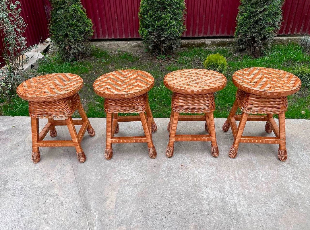 Rustic Stool, Small Wooden Stool, Wooden Stool, Woven Stool, Boho ...