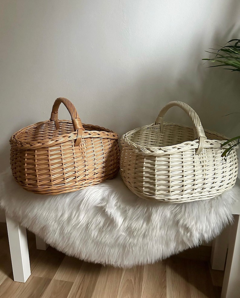 Picnic Wicker Basket, Woven Fruit Basket, Basket With Handle, Storage ...