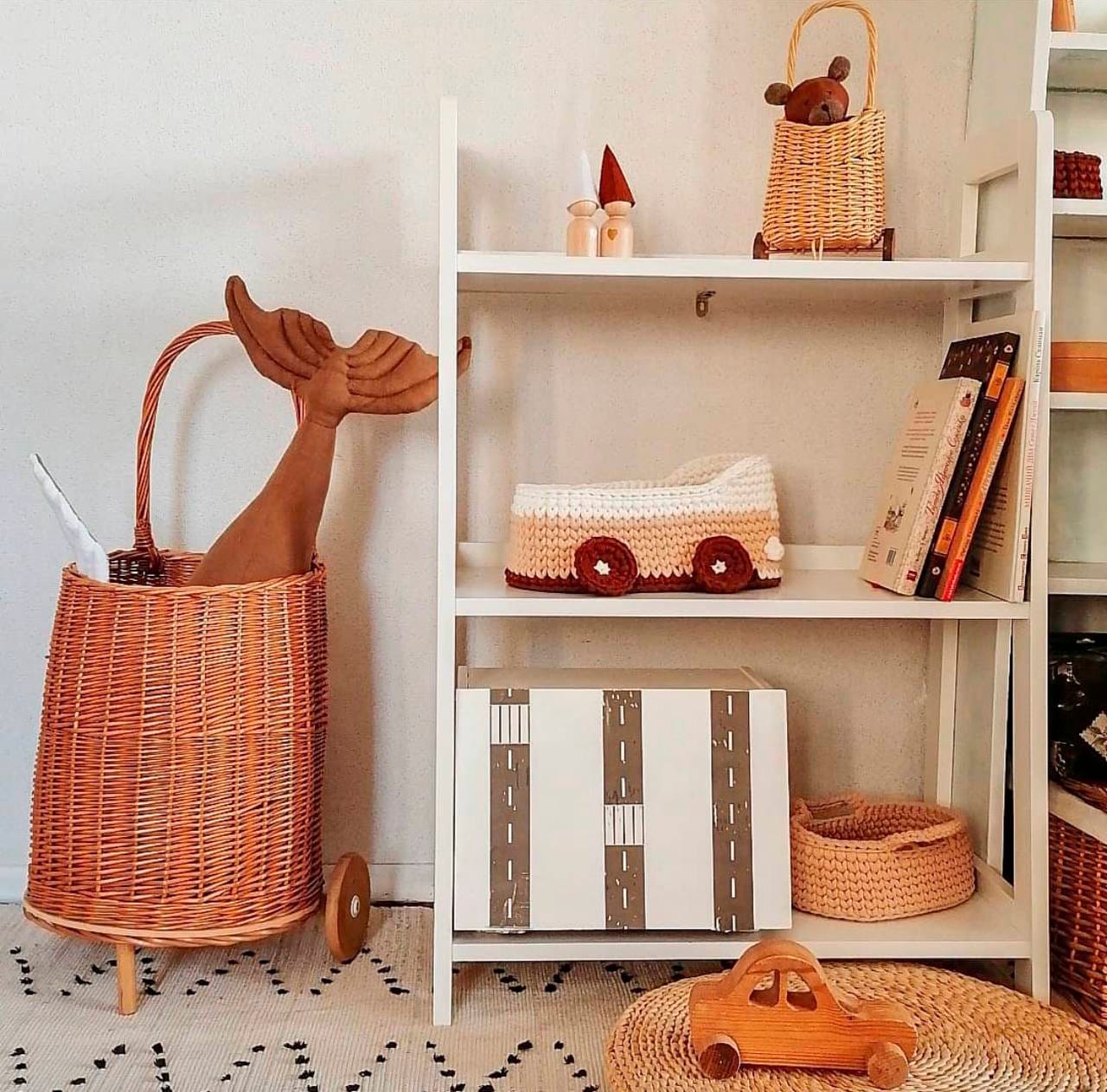 Wicker Trolley Basket, Wicker Gurney Toy Basket, Wicker Basket, Baby ...