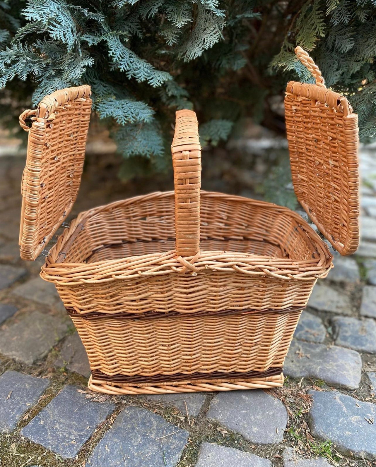 Natural Wicker Picnic Basket With Lid, Handmade Woven Rustic Easter ...