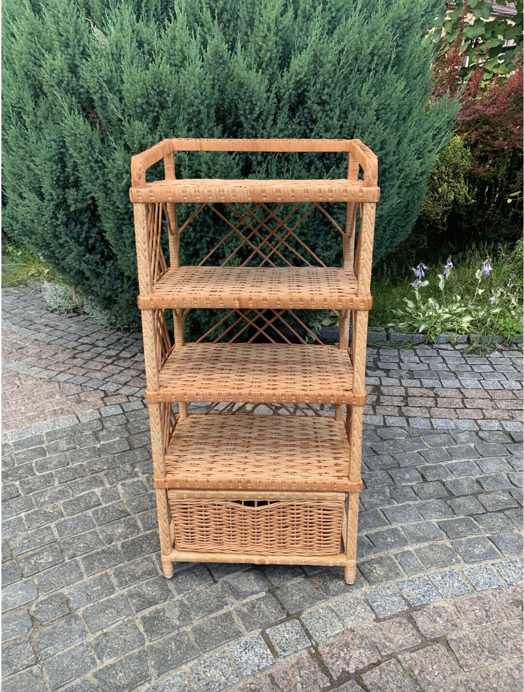 Natural Wicker Shelf With Drawer Ecofriendly Rattan Shelving Unit Boho ...