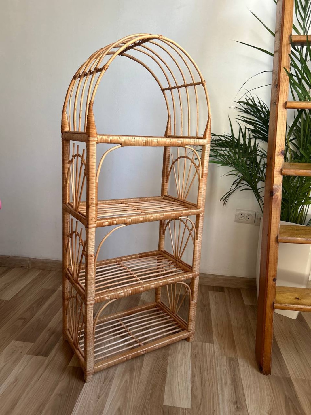 Arched Wicker Shelving Unit Rattan Shelf Arch Bookcase Boho Storage ...