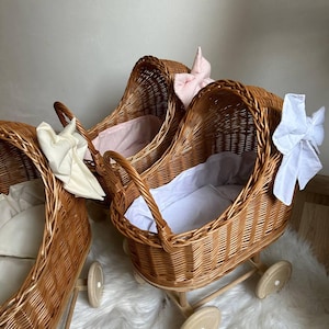 Lined Wicker Doll Pram Natural Wicker Doll Stroller Doll Pram Gift for ...
