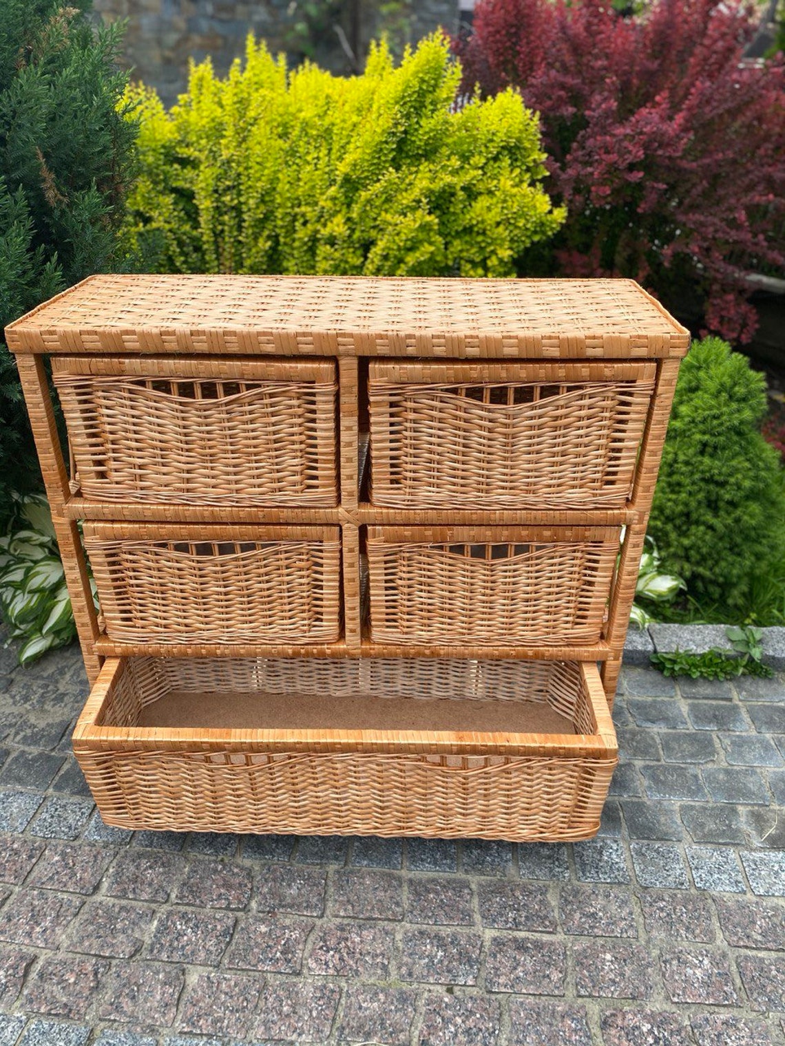 Chest of 5 Drawers, Boho Dresser, Wicker Dresser, Wicker Chest, Rattan ...
