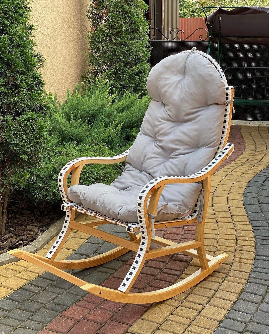 Wicker Lounge Chair Rattan Rocking Chair Gift for Dad Wood Vintage ...