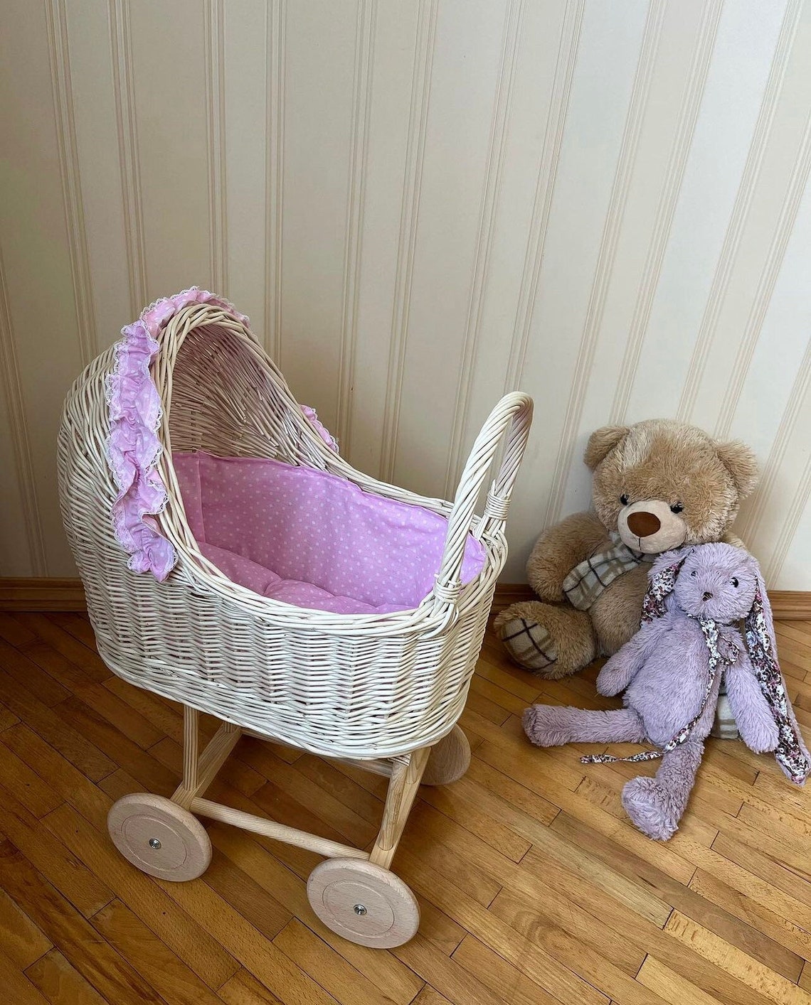 Wicker Baby Doll Carriage, Wicker Doll Pram, Baby Girl Gift, Baby ...