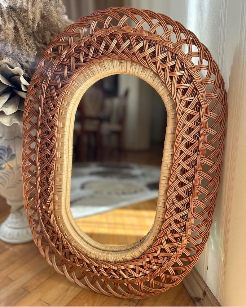 Wicker Mirror, Rattan Mirror, Rattan Mirror for Wall, Oval Mirror ...