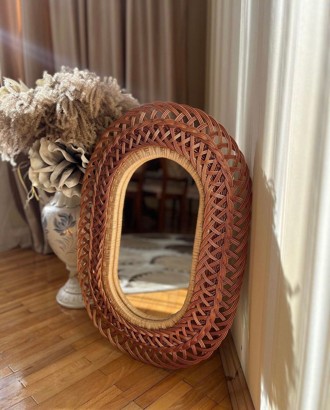 Wicker Mirror, Rattan Mirror, Rattan Mirror for Wall, Oval Mirror ...