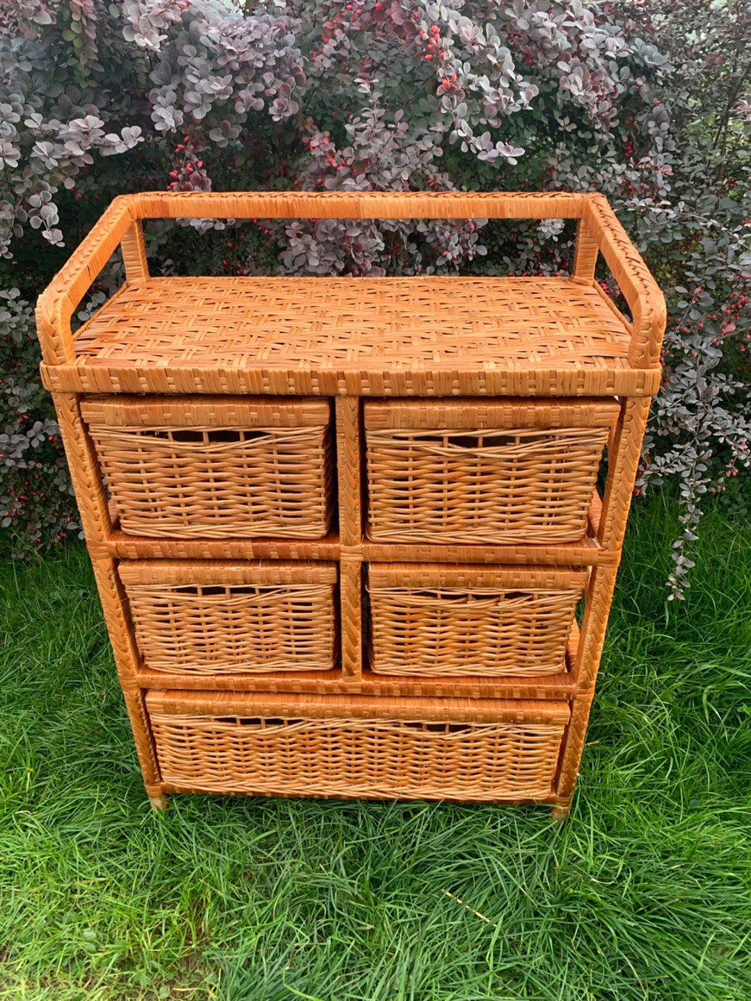 Chest of 5 Drawers, Boho Dresser, Wicker Dresser, Wicker Chest, Rattan ...