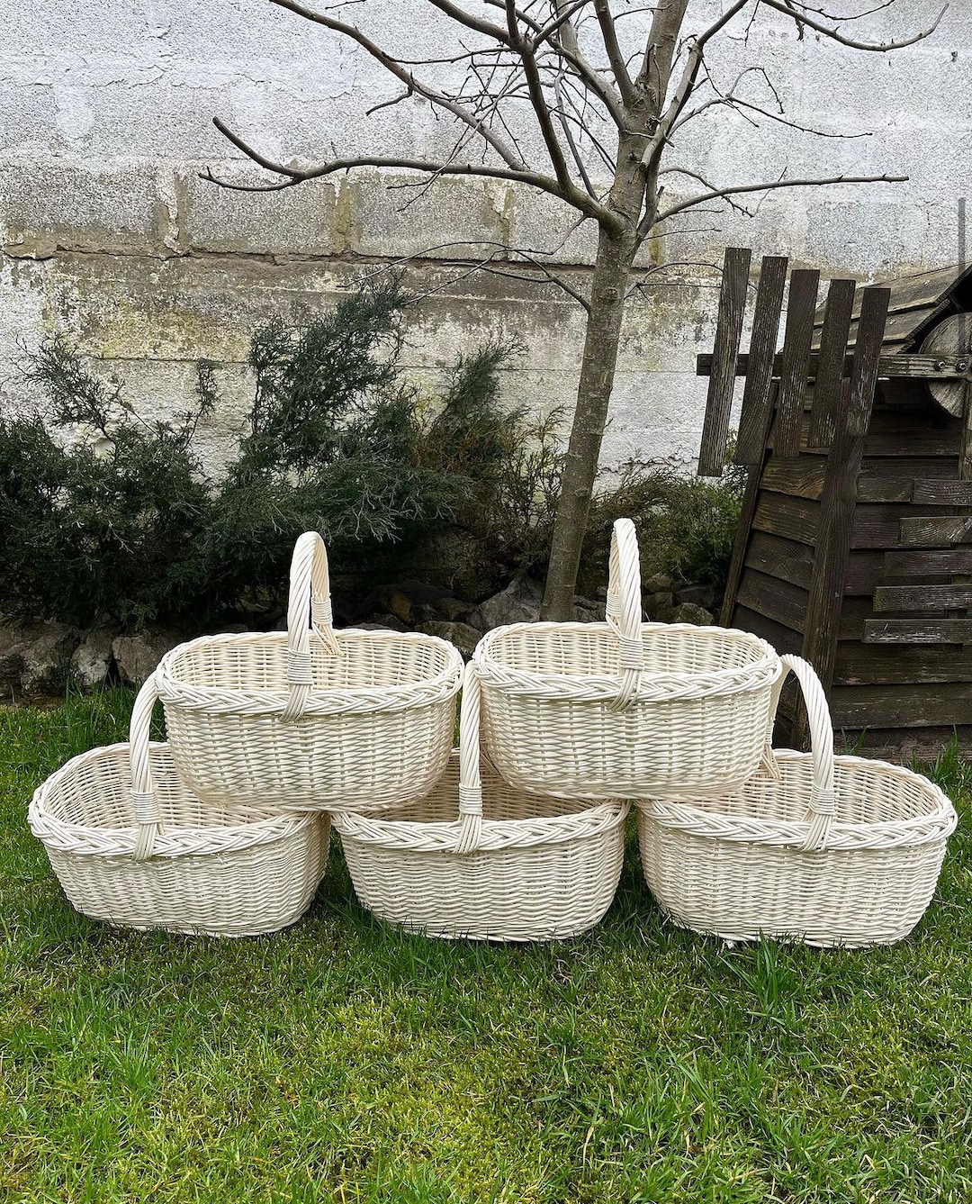 White Natural Wicker Easter Basket With Handle Wedding Basket Picnic ...