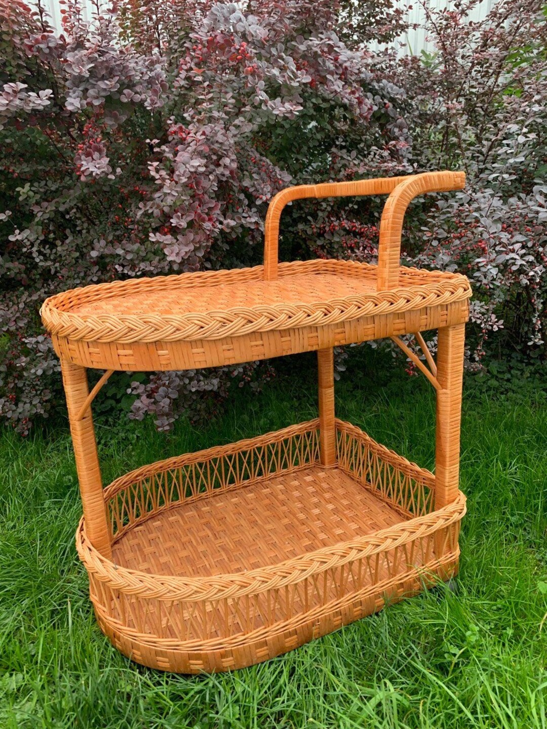 Wicker Bar Table, Wheeled Table, Boho Furniture, Unique Coffee Table ...