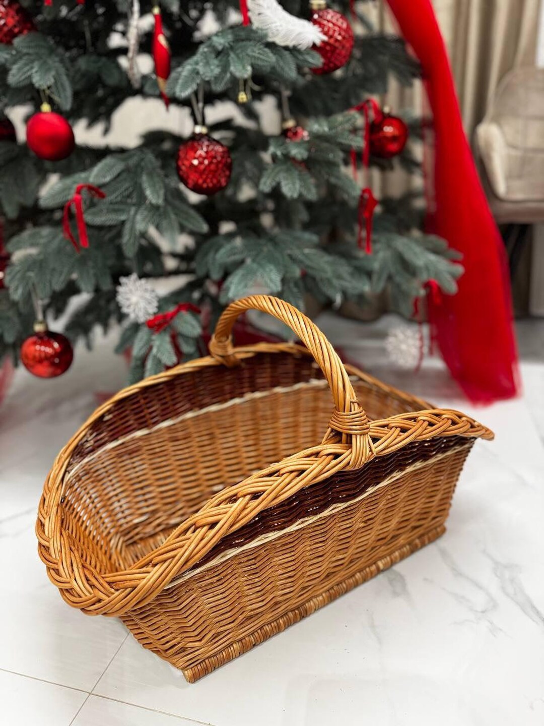 Rustic Firewood Basket, Wicker Log Carrier, Handmade Firewood Holder ...